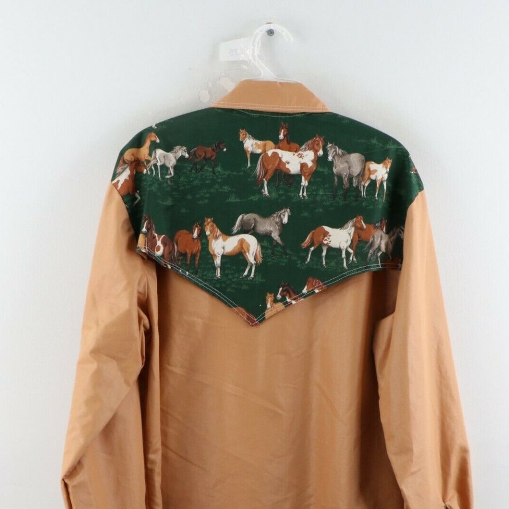 Vintage 70s Rockabilly Horse Print Button Shirt - Gem